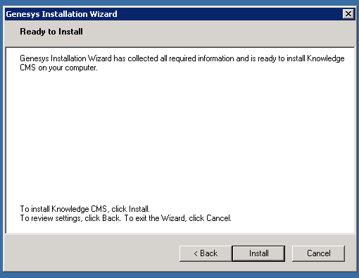 Documentation:KC:Deployment:InstallCMS:Current - Genesys Documentation